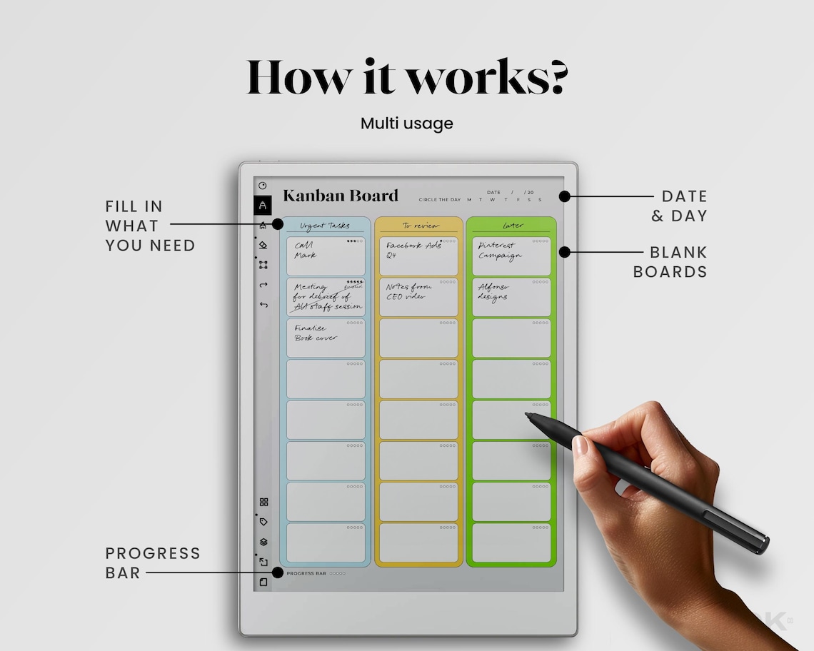 Kanban Board for Remarkable Paper Pro Template Kanban Board Digital ...