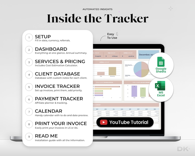 Invoice Tracker Payment Manager Dashboard Small Business Spreadsheet ...