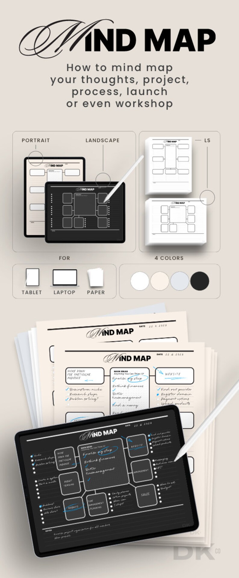 Mind Map Digital Layout Organizer Template Mind Mapping Journal ...