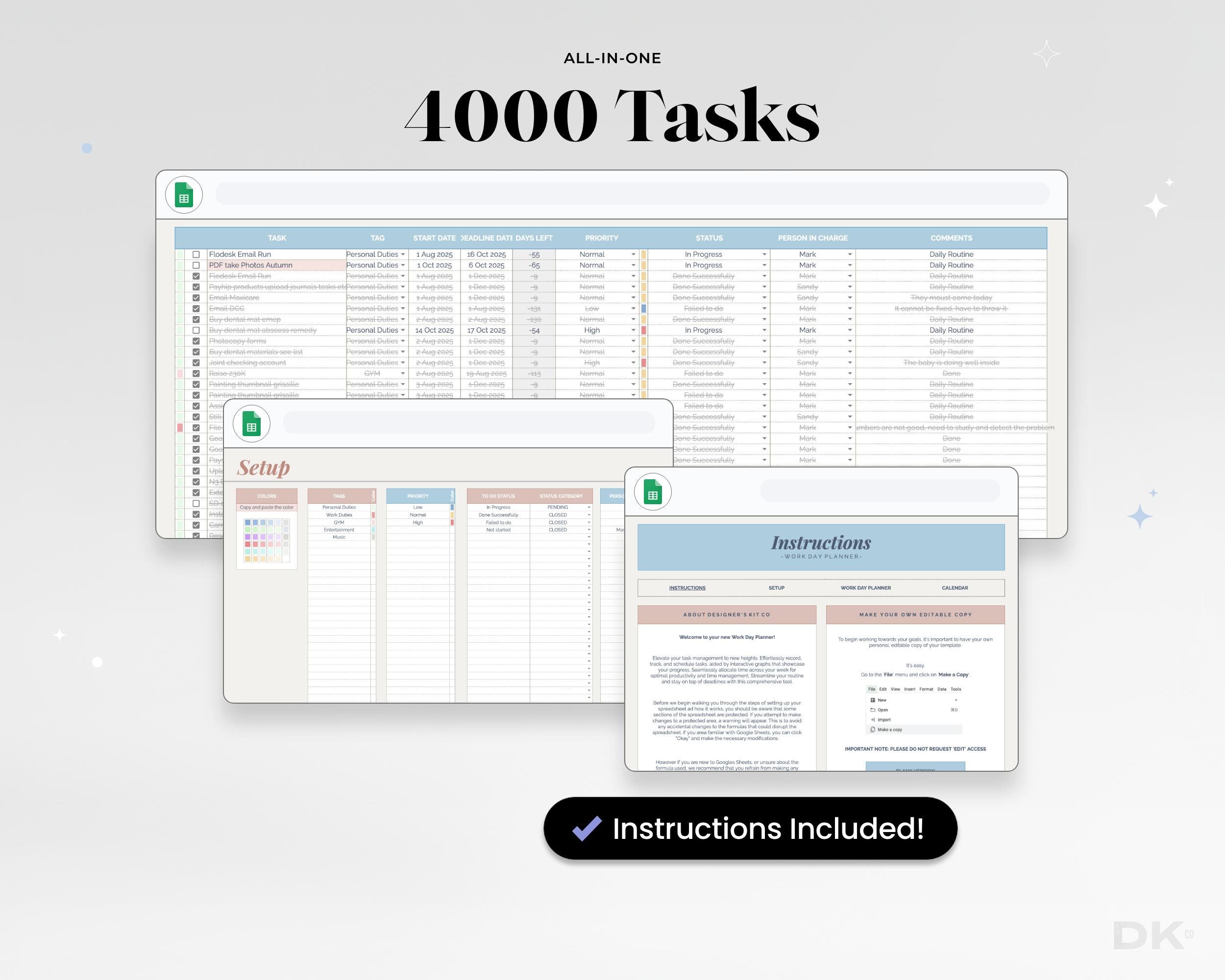 Task Tracker and Daily Workflow Spreadsheet for Google Sheets Project ...