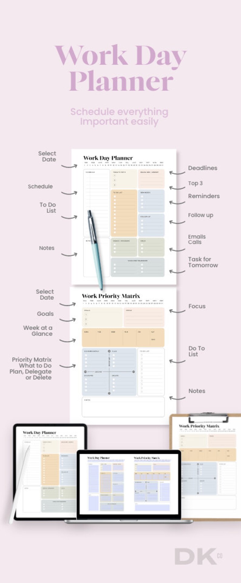 Editable Work Planner Printable Work Day Schedule Template Daily ...