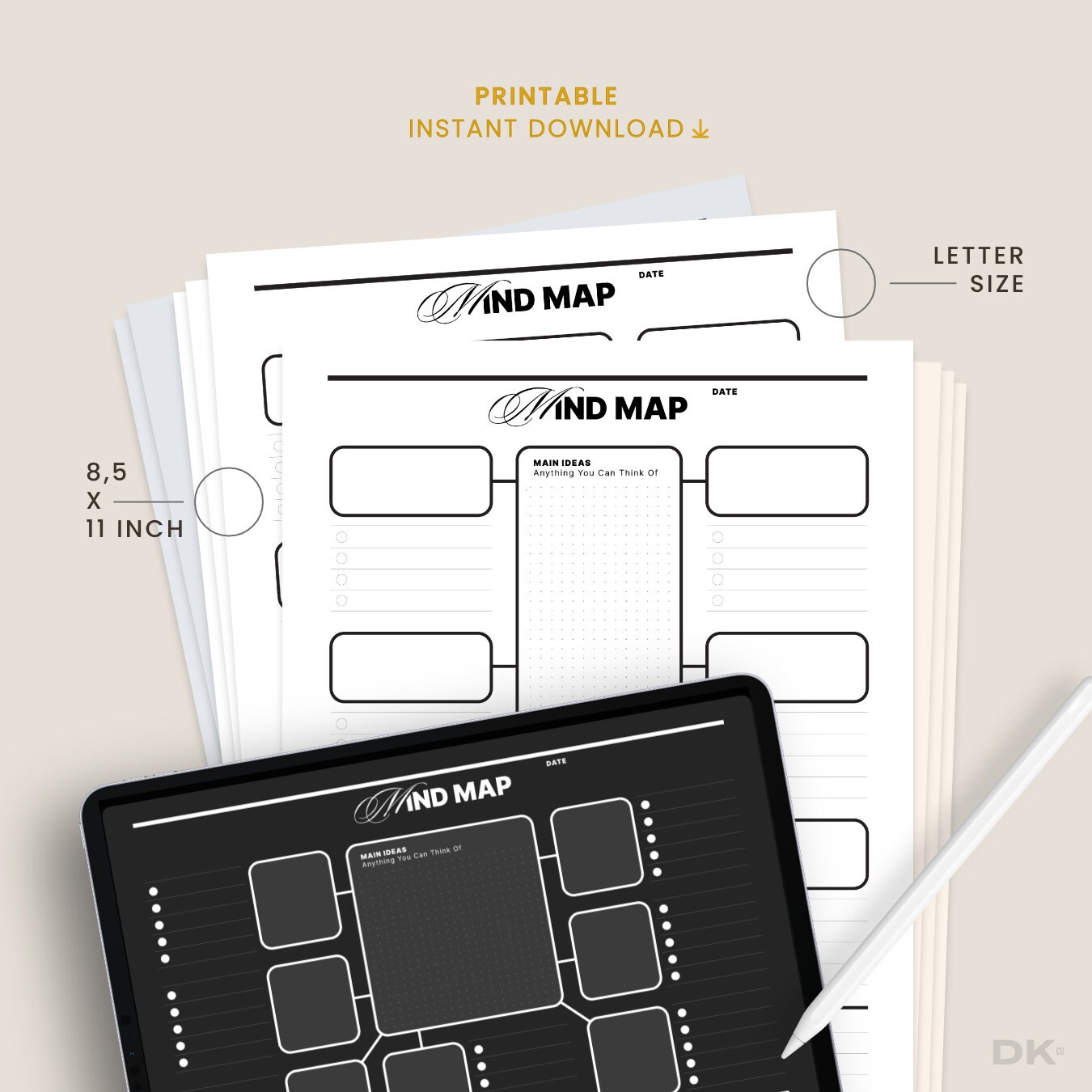 Mind Map Digital Layout Organizer Template Mind Mapping Journal ...