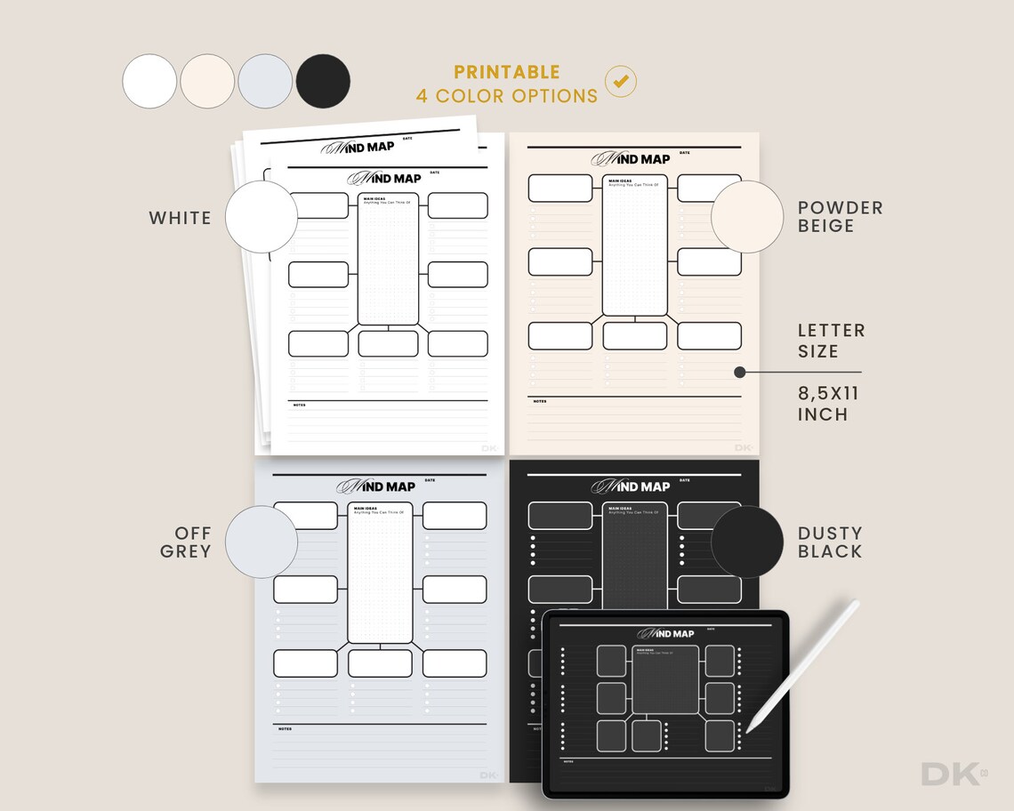 Mind Map Digital Layout Organizer Template Mind Mapping Journal ...