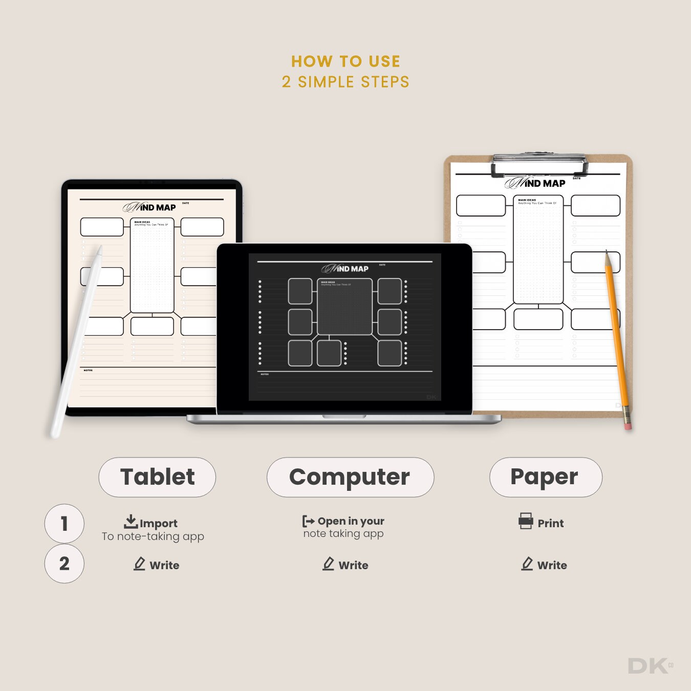 Mind Map Digital Layout Organizer Template Mind Mapping Journal ...
