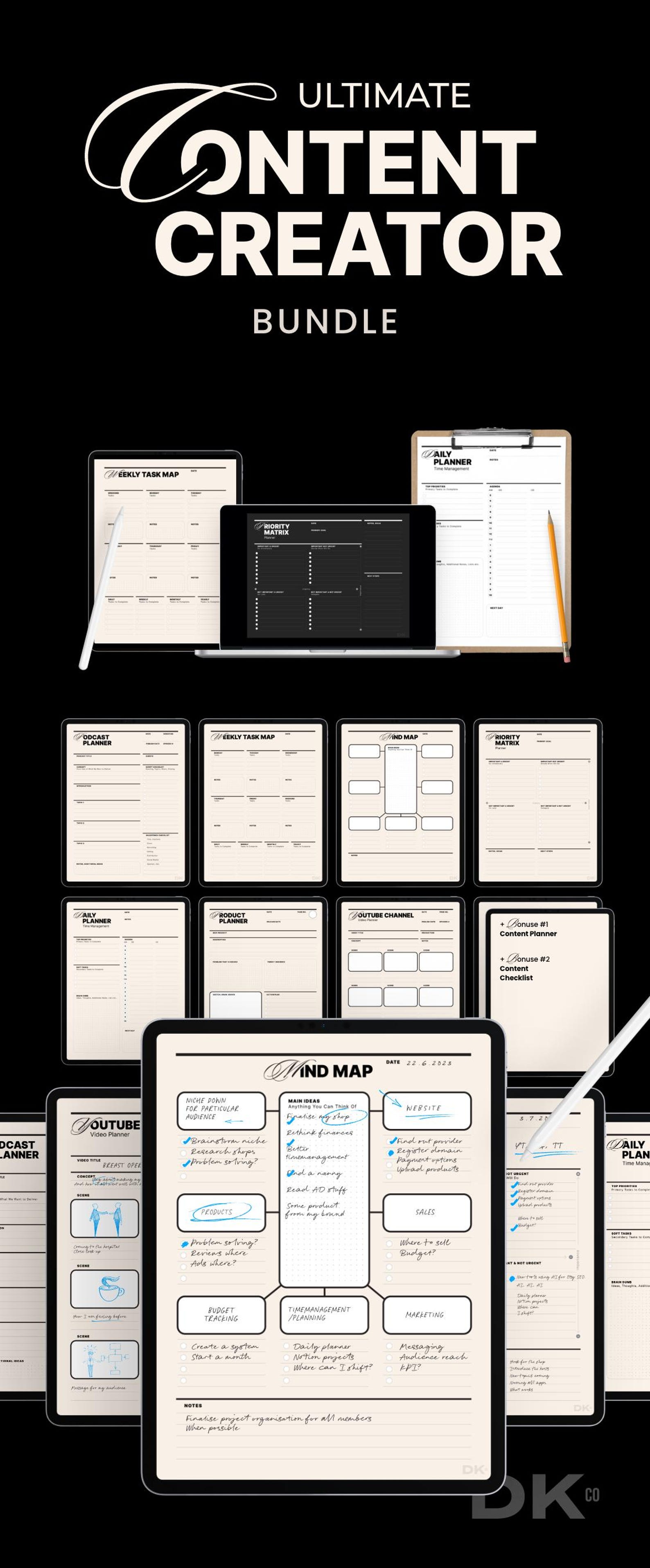 Content Creator Planner Daily Schedule Task Organizer Project Tracker ...
