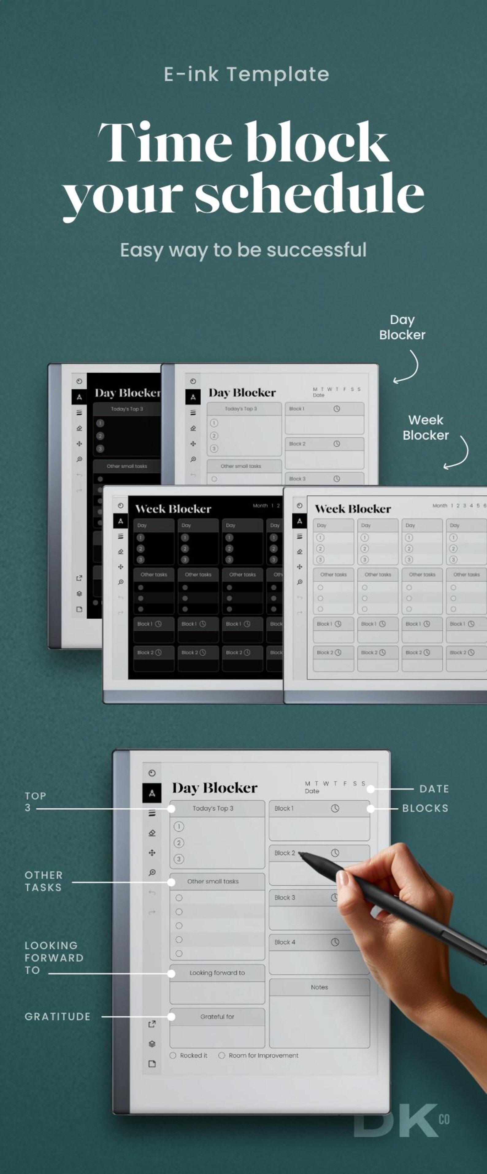 Timeblocking for Remarkable 2 Planner Timeblock Hourly Schedule Time ...