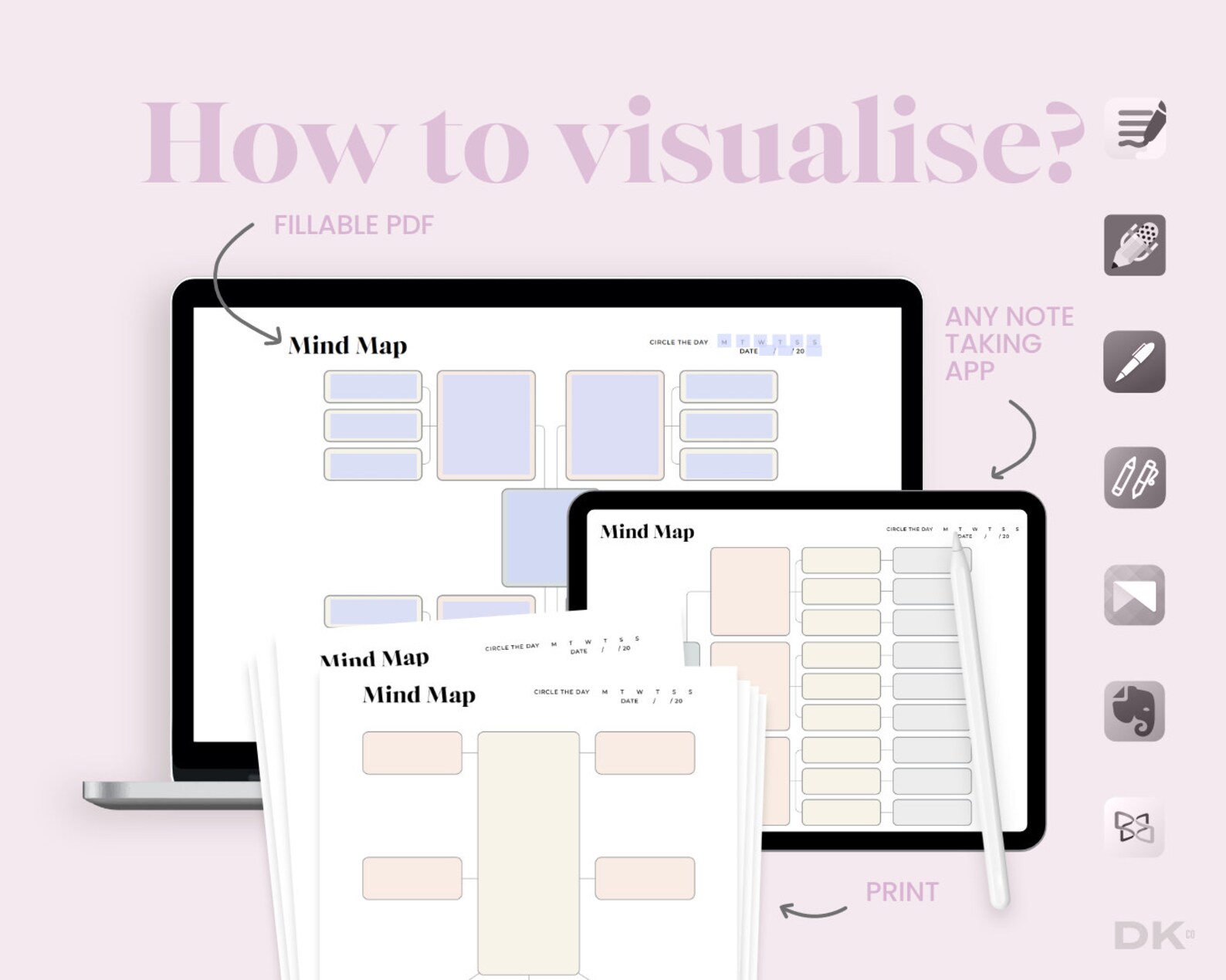 Mind Map Printable Template Mind Mapping Planner Brainstorm Visual ...