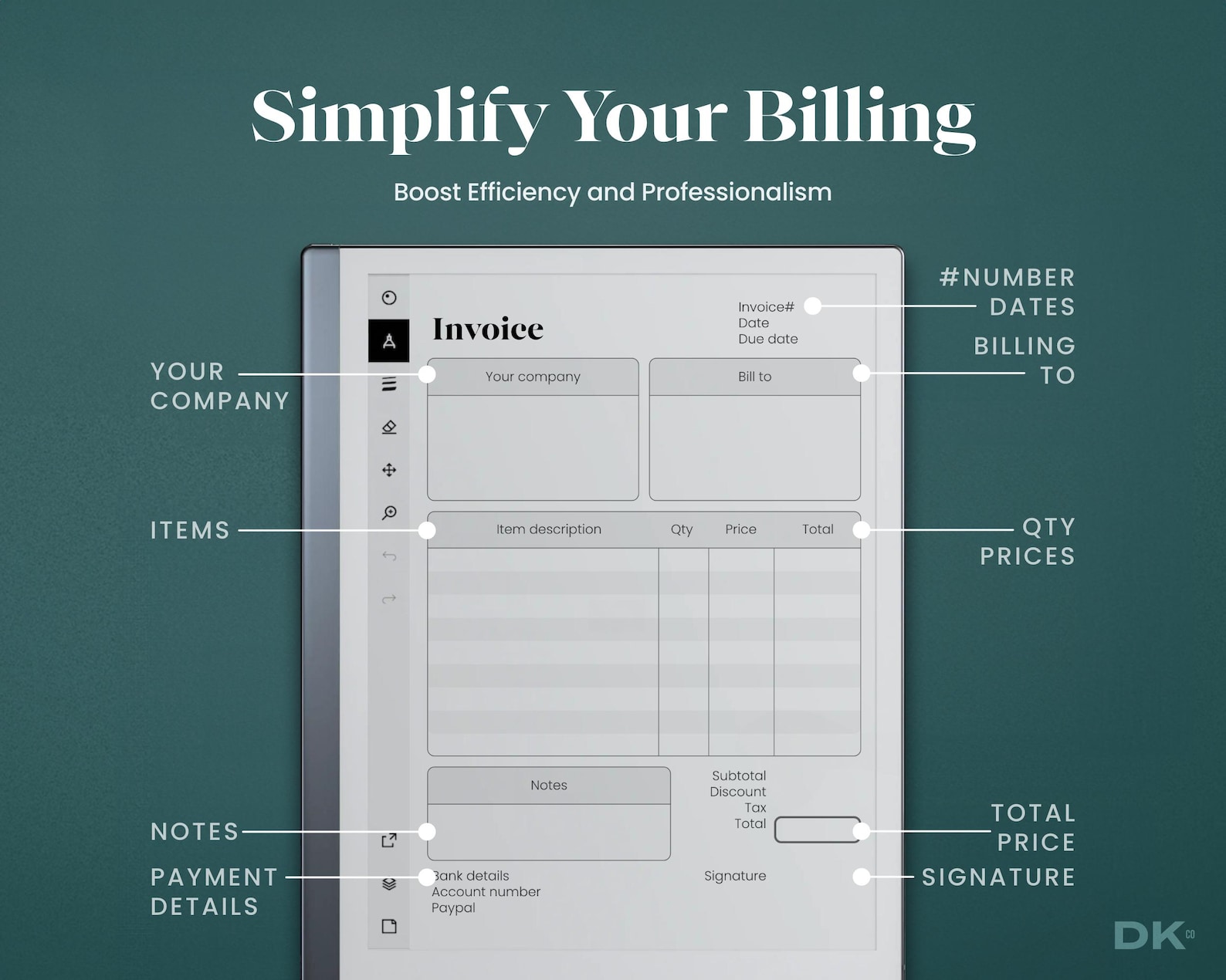 Invoice for Remarkable 2 Template Professional Invoice PDF Digital ...