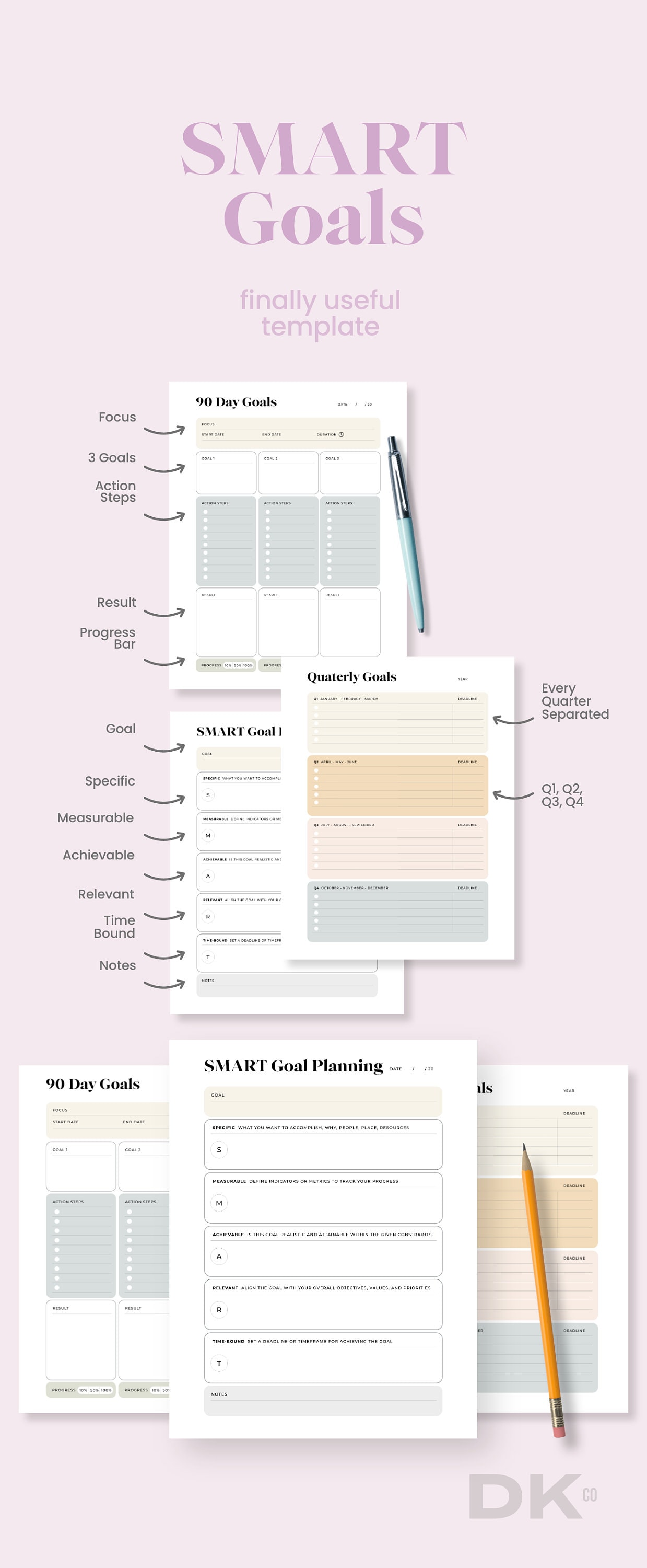 SMART Goal Planner Printable Smart Goal Tracker Productivity Monthly ...