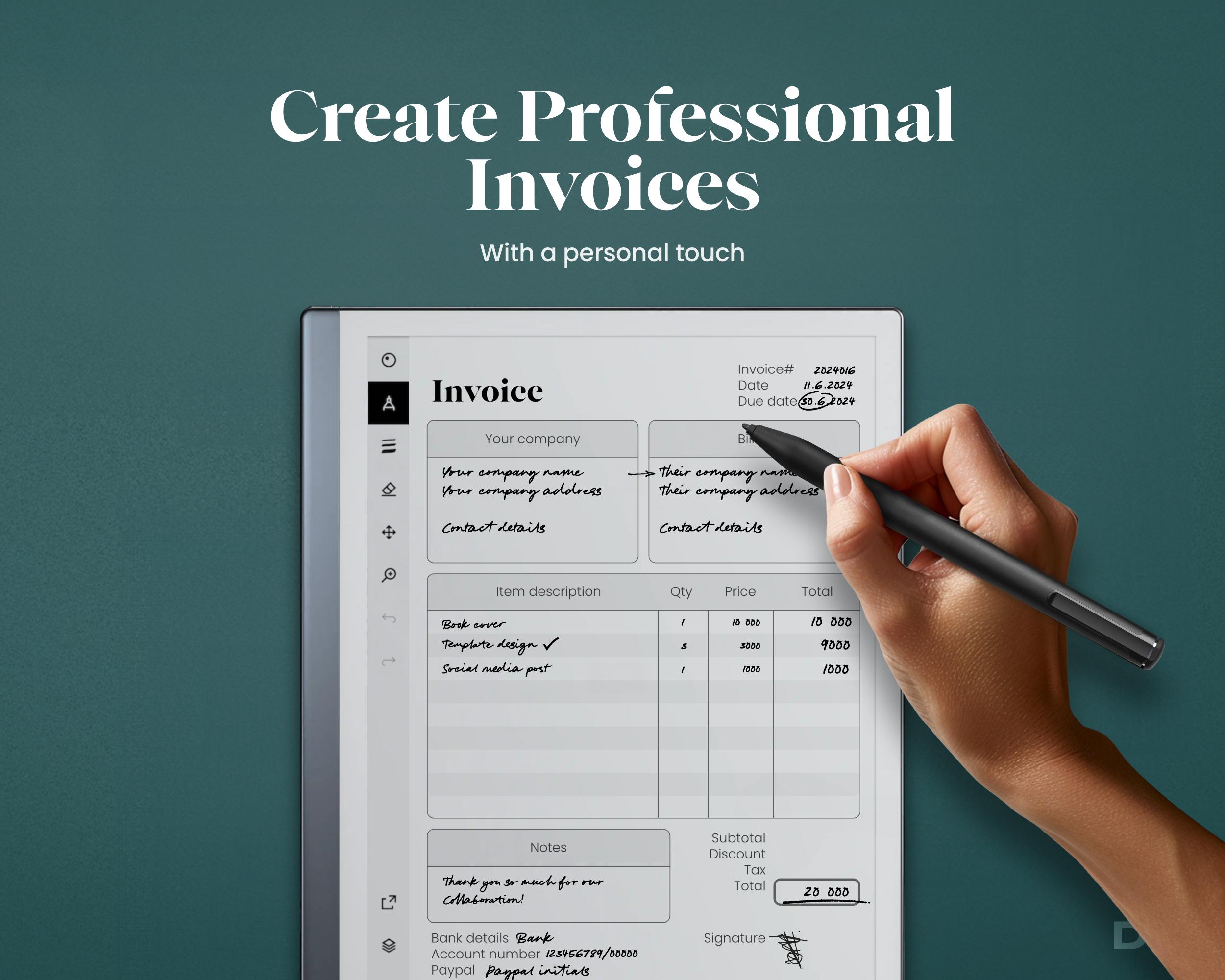 Invoice for Remarkable 2 Template Professional Invoice PDF Digital ...