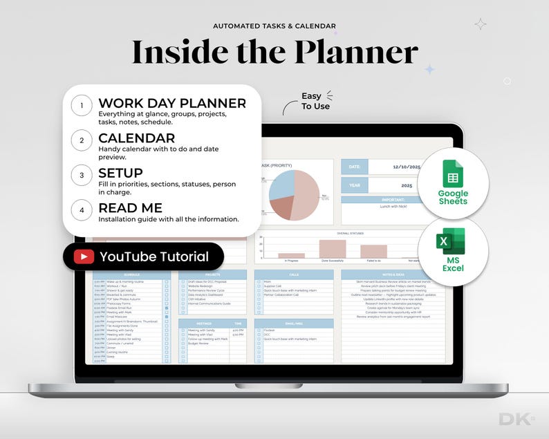 ADHD Daily Work Planner Google Sheets Template Task Tracker Digital ...