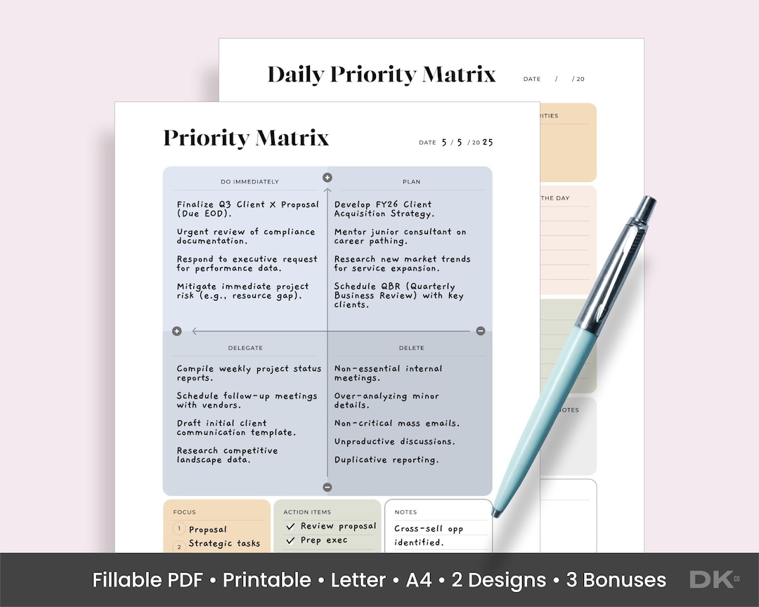 Editable Priority Matrix Printable Template Eisenhover Decision Matrix ...