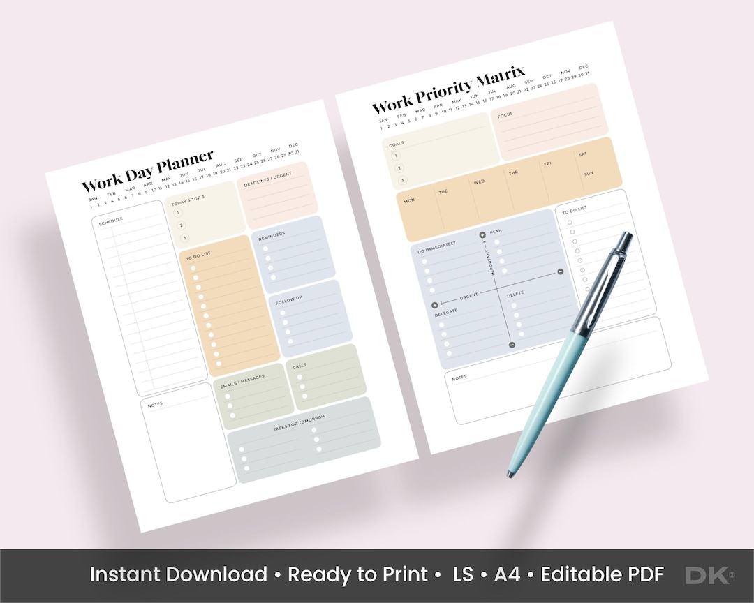 Editable Work Planner Printable Work Day Schedule Template Daily ...
