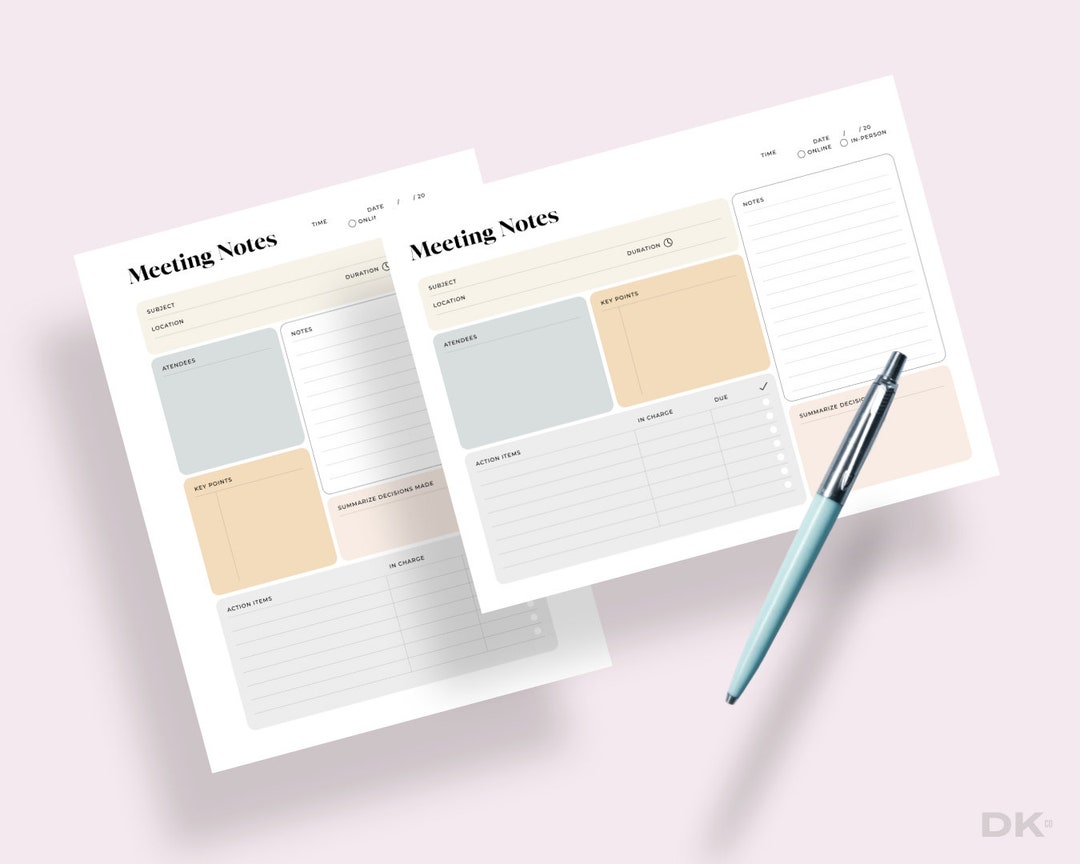 Printable Meeting Notes Template Plan Meeting Minutes Agenda Project ...