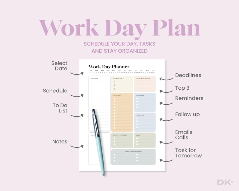 Editable Work Planner Printable Work Day Schedule Template Daily ...