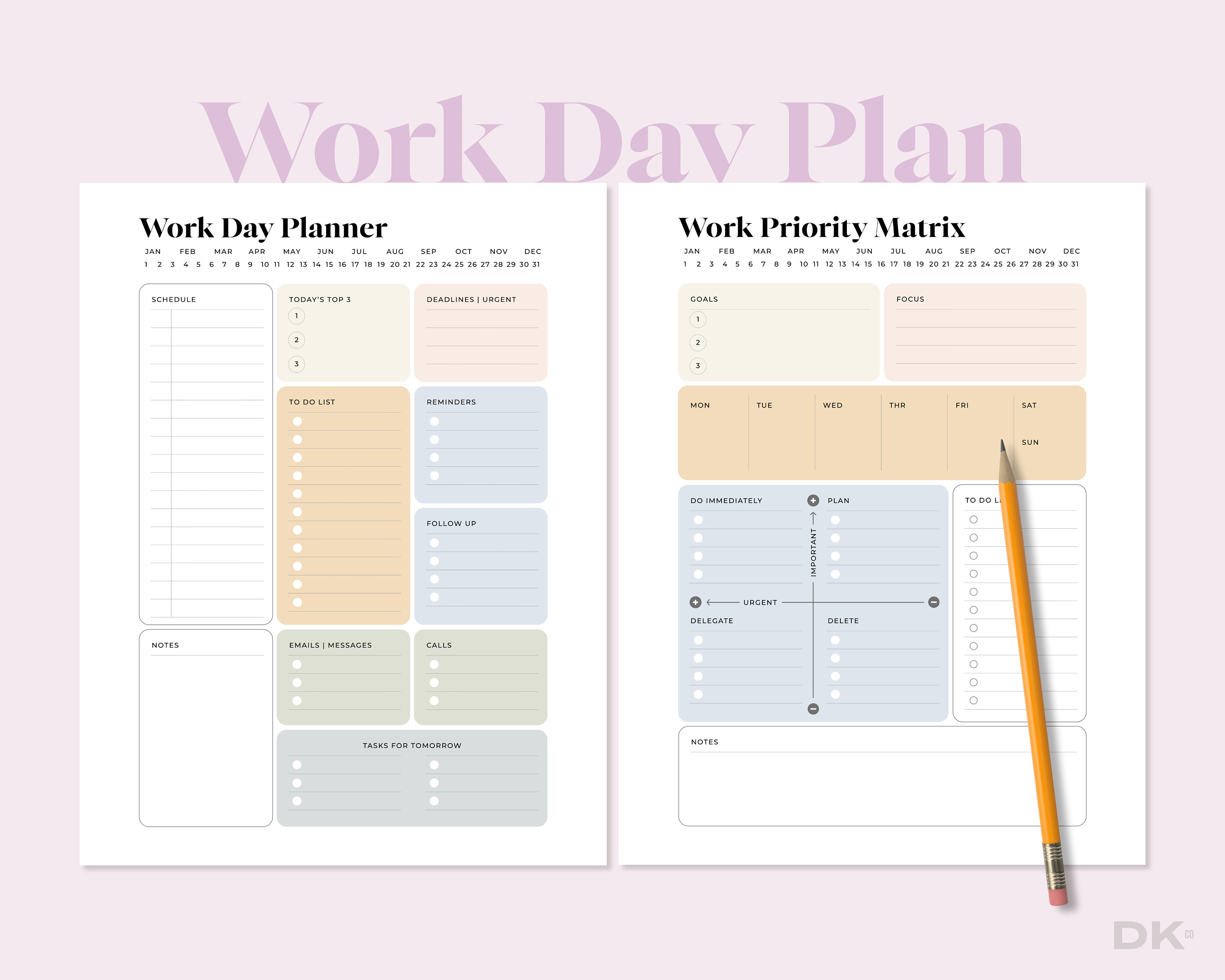 Editable Work Planner Printable Work Day Schedule Template Daily Productivity Planner Work to Do ...