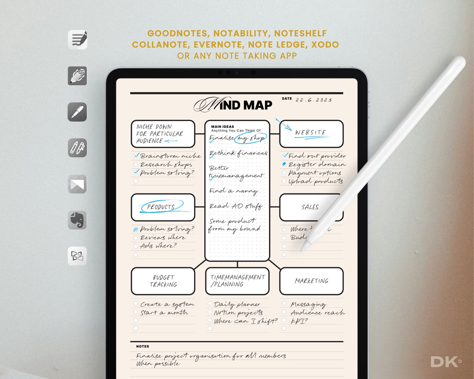 Mind Map Digital Layout Organizer Template Mind Mapping Journal ...