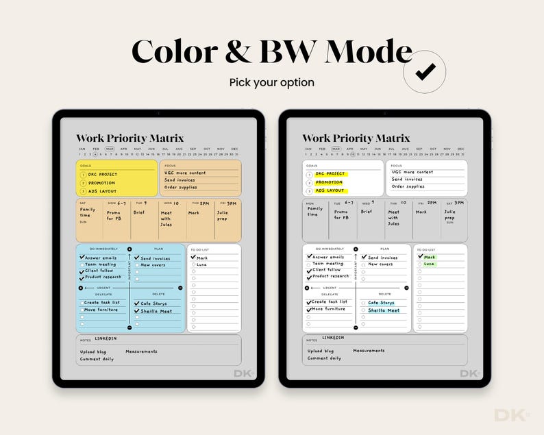Work Priority Matrix for Goodnotes Template Eisenhower Matrix Daily ...