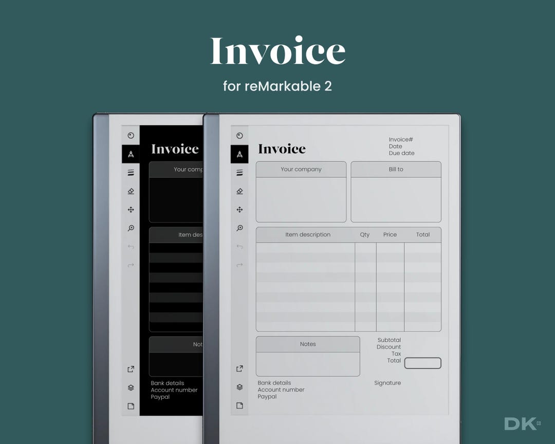 Invoice for Remarkable 2 Template Professional Invoice PDF Digital ...