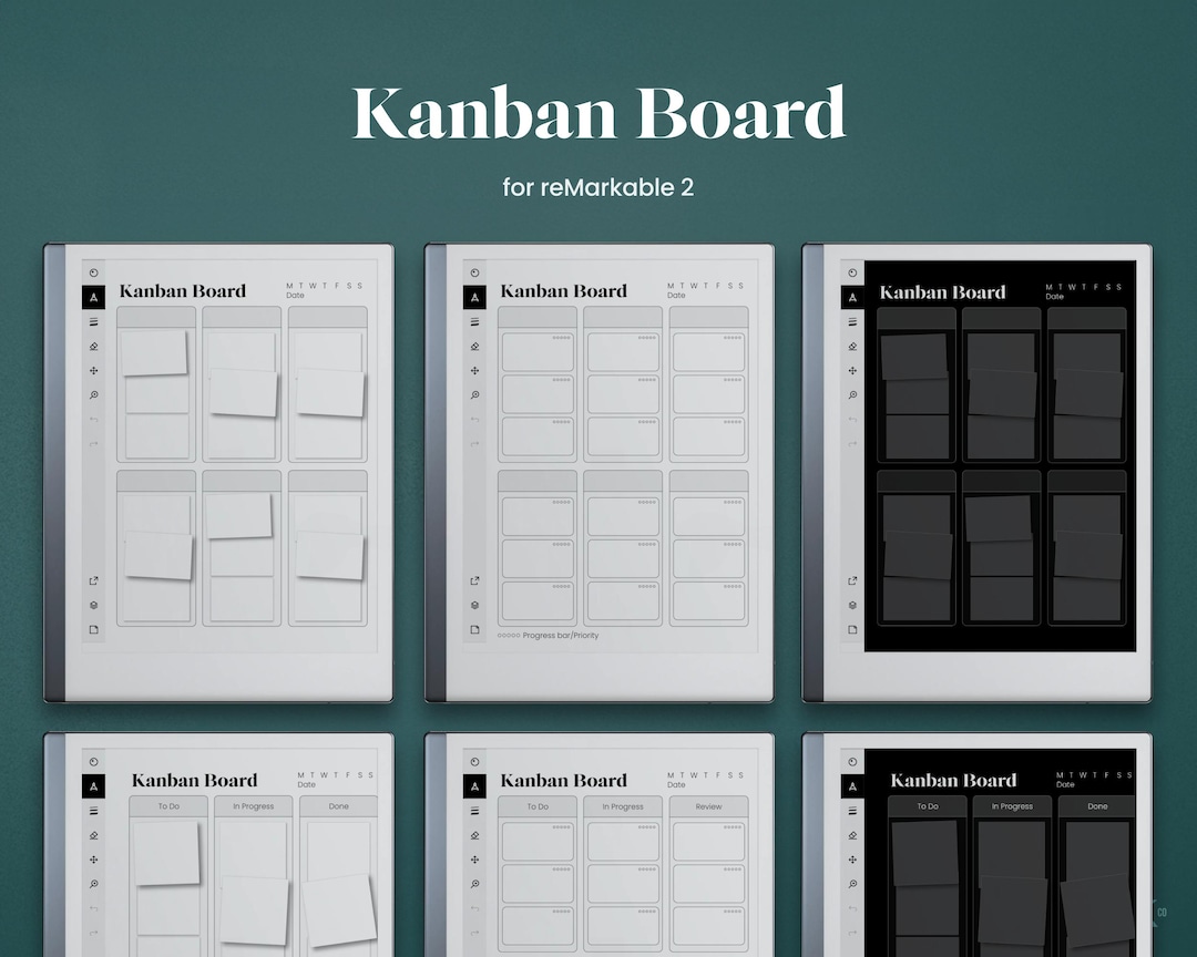 Kanban Board for Remarkable 2 Template Dark Mode Kanban Board Digital ...