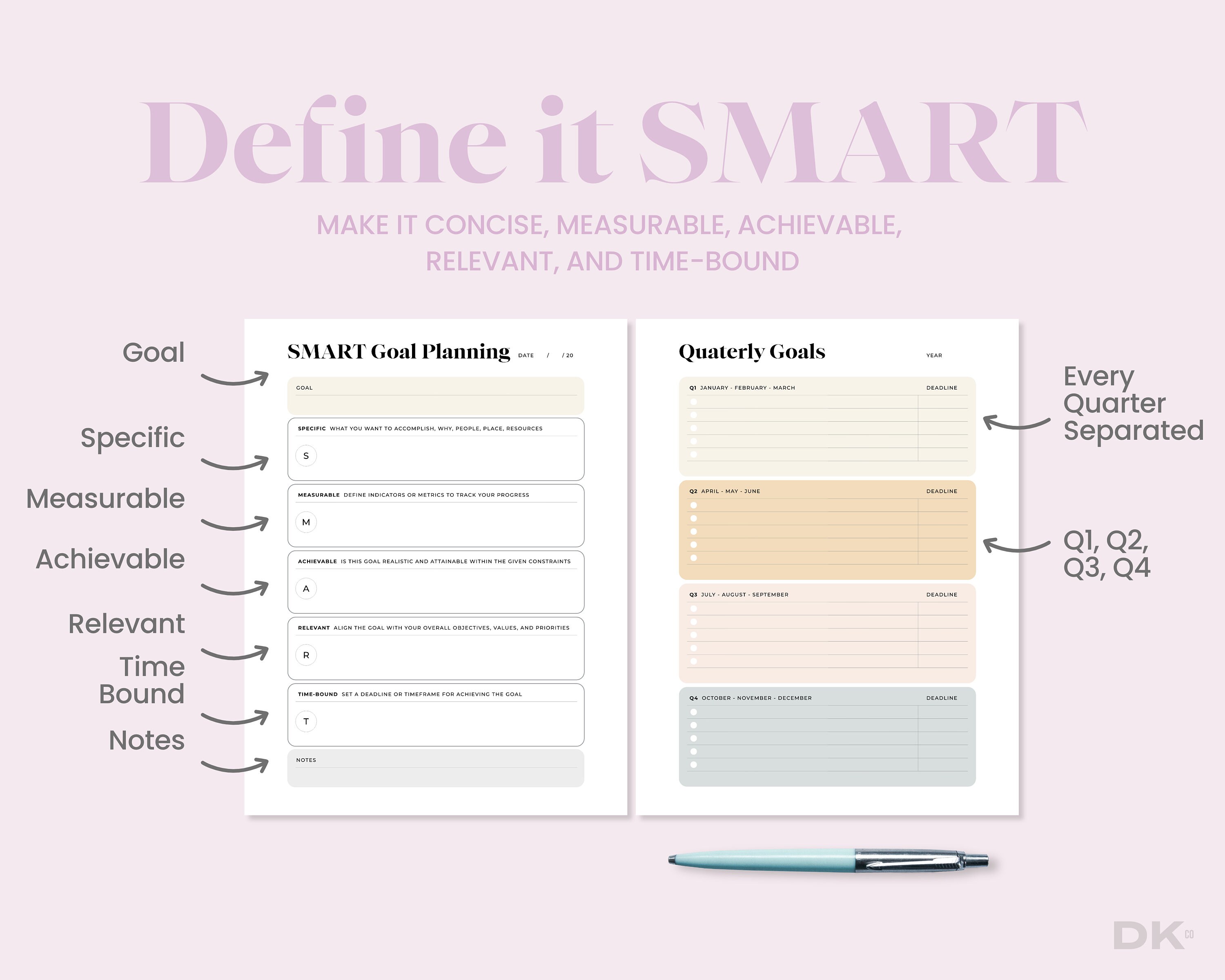 SMART Goal Planner Printable Smart Goal Tracker Productivity Monthly ...