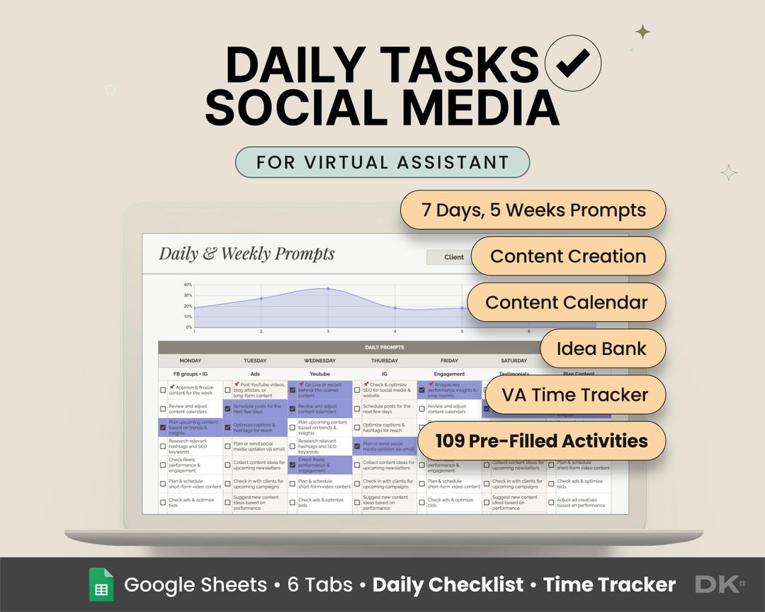 Social Media Virtual Assistant Checklist for Google Sheets Template ...