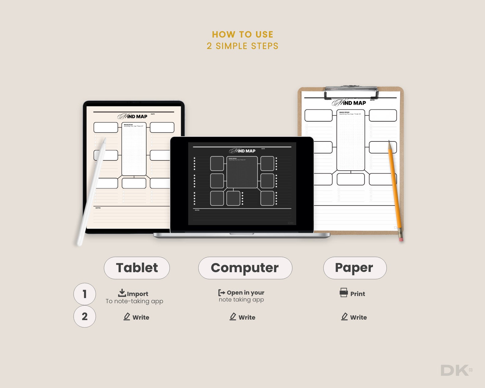 Mind Map Digital Layout Organizer Template Mind Mapping Journal ...