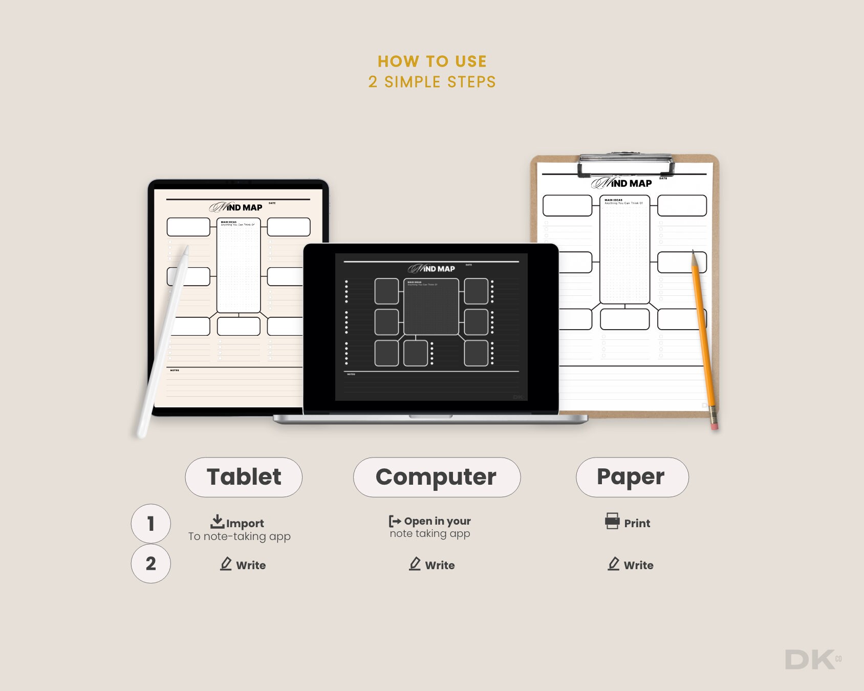 Mind Map Digital Layout Organizer Template Mind Mapping Journal ...