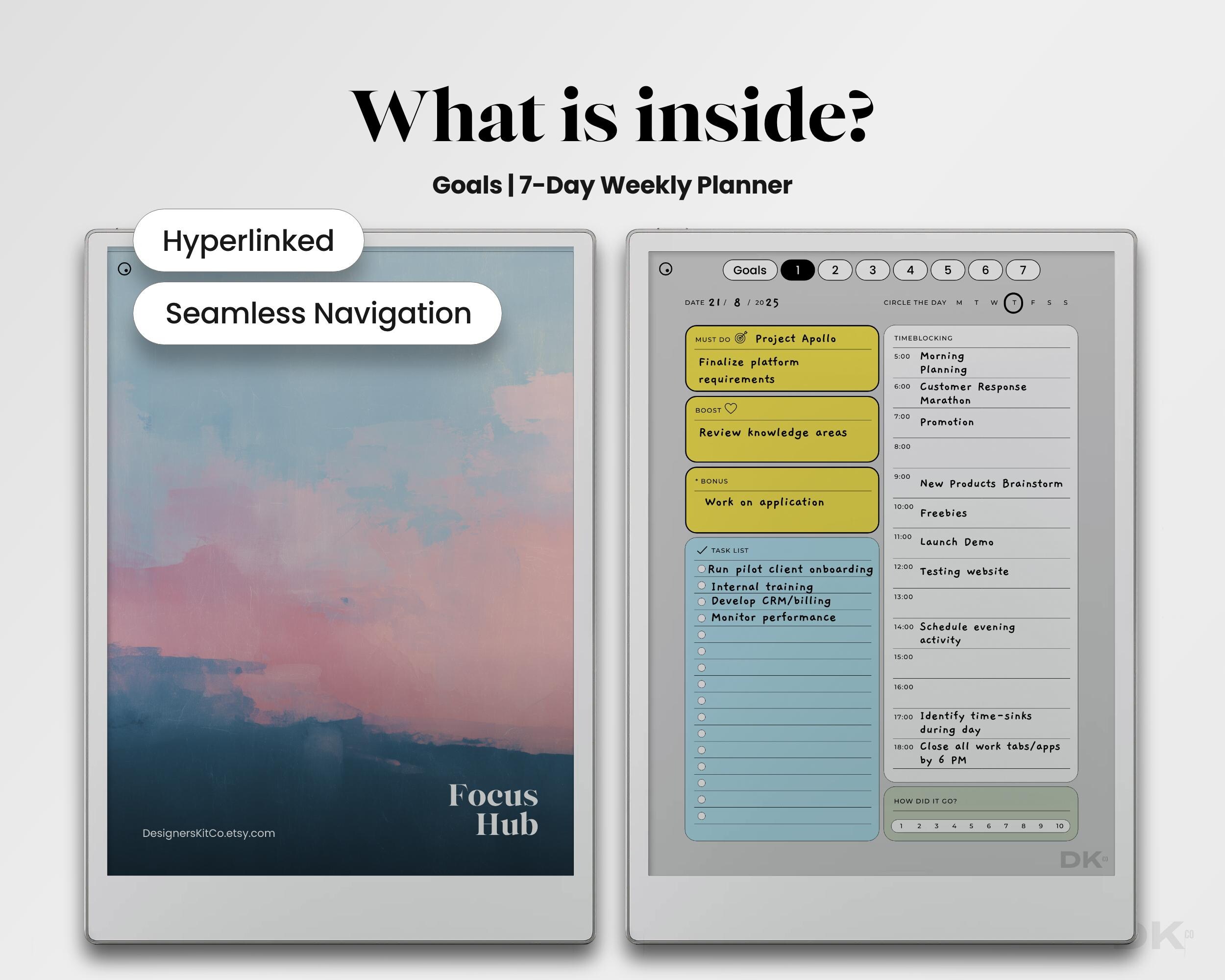 Focus Hub for Remarkable Paper Pro Template Goal Setting Planner Fits ...