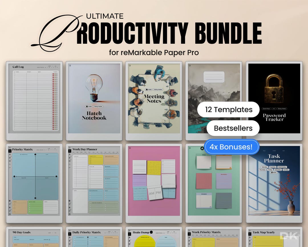 Productivity Bundle for Remarkable Paper Pro Template Set of Planner ...
