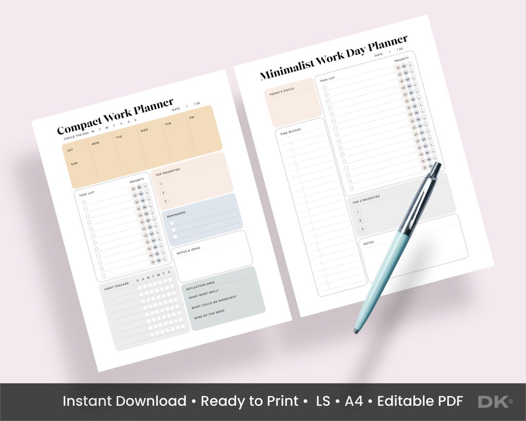 Printable Planner PDF Digital Template Work From Home Time Management ...