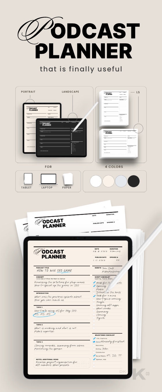 Podcast Content Plan Episode Podcast Idea Planner Printable Editorial ...