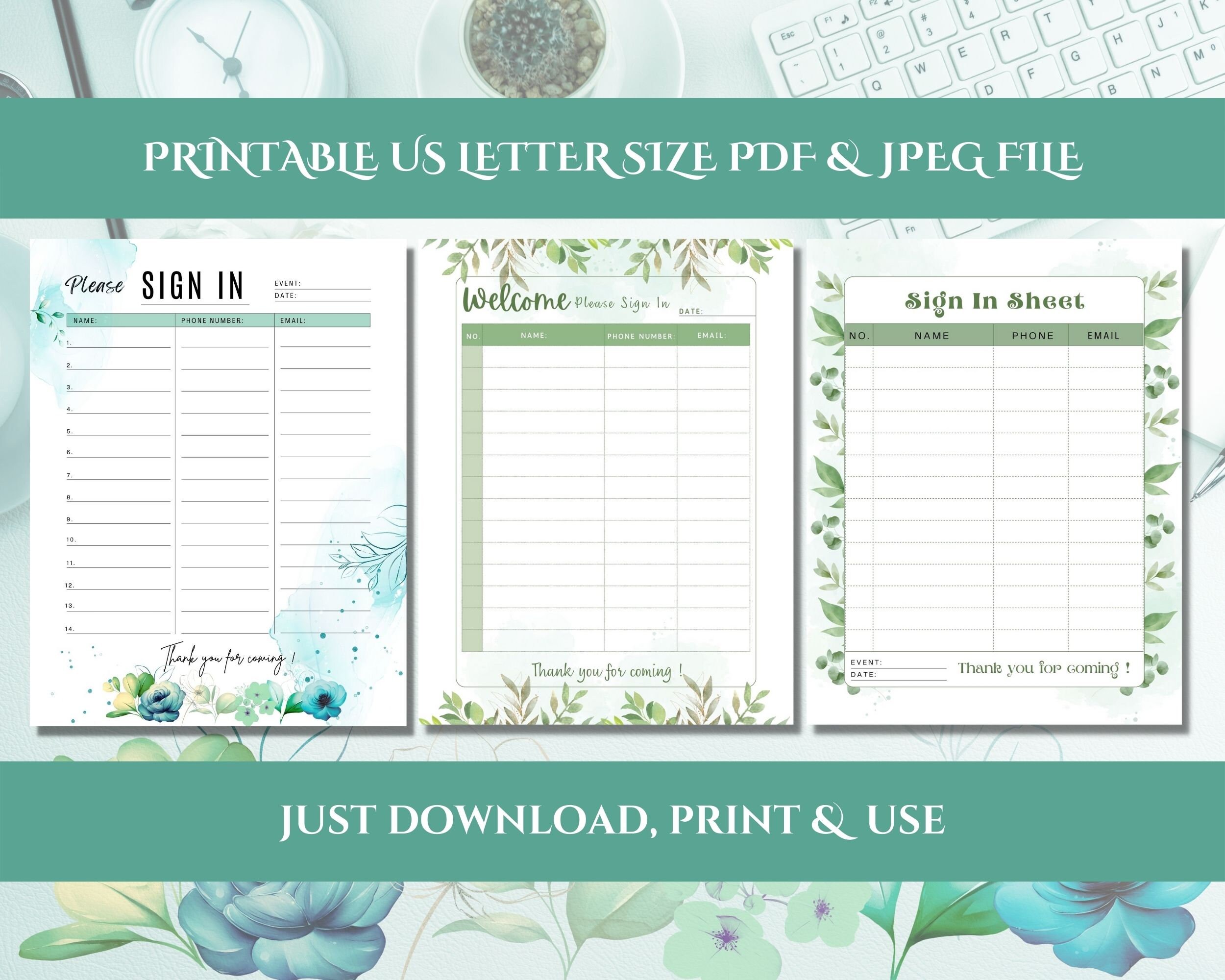 Printable Sign in Sheet Green Floral Welcome Home Real - Etsy