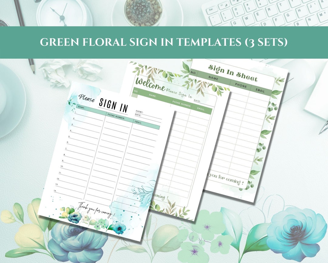 Printable Sign in Sheet Green Floral Welcome Home Real Estate and Open ...