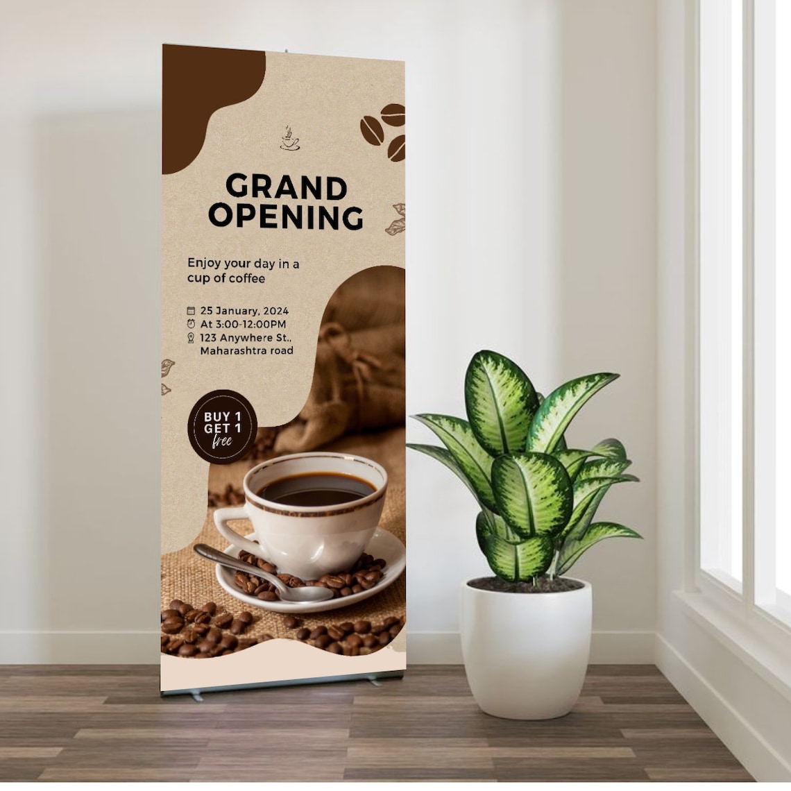 Retractable Banner Template, Coffee Roll up Banner, Retractable Banner ...