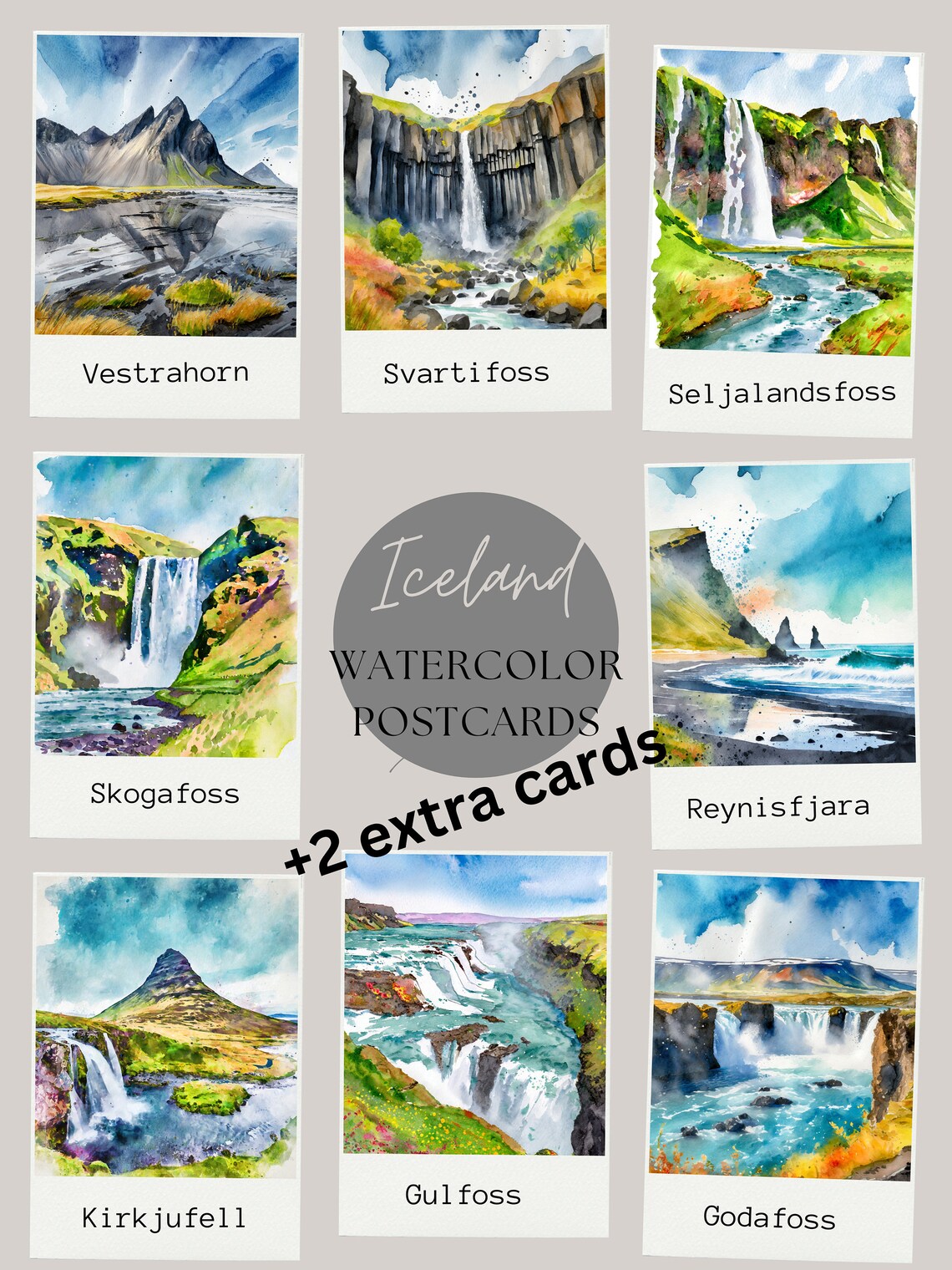 Printable Iceland Watercolor Postcard Poster Set of 10 Cards - Digital ...