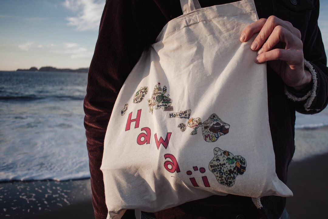 Tote Bag- Hawaiian Islands Illustrated Tote Bag - Etsy