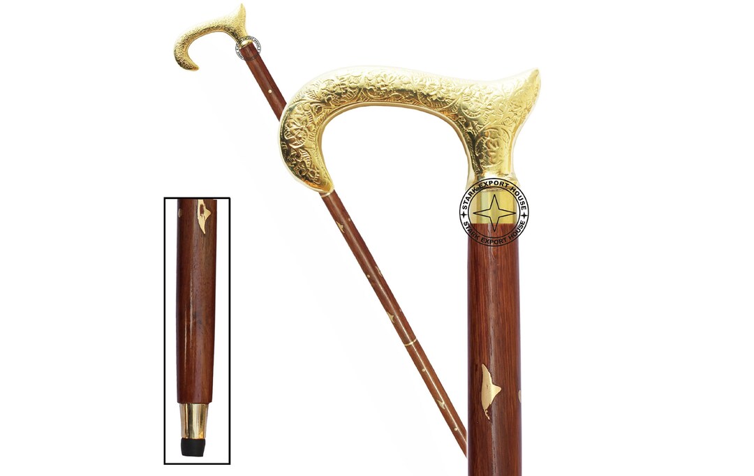Brass Walking Cane Wooden Stick Rosewood Wooden Vintage Style Etsy