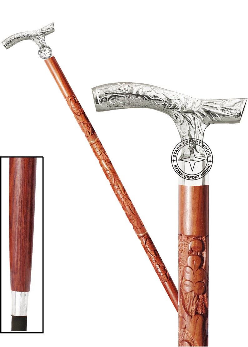 Walking Cane Wooden Stick 3 Part Folding Rosewood Wooden With Brass ...