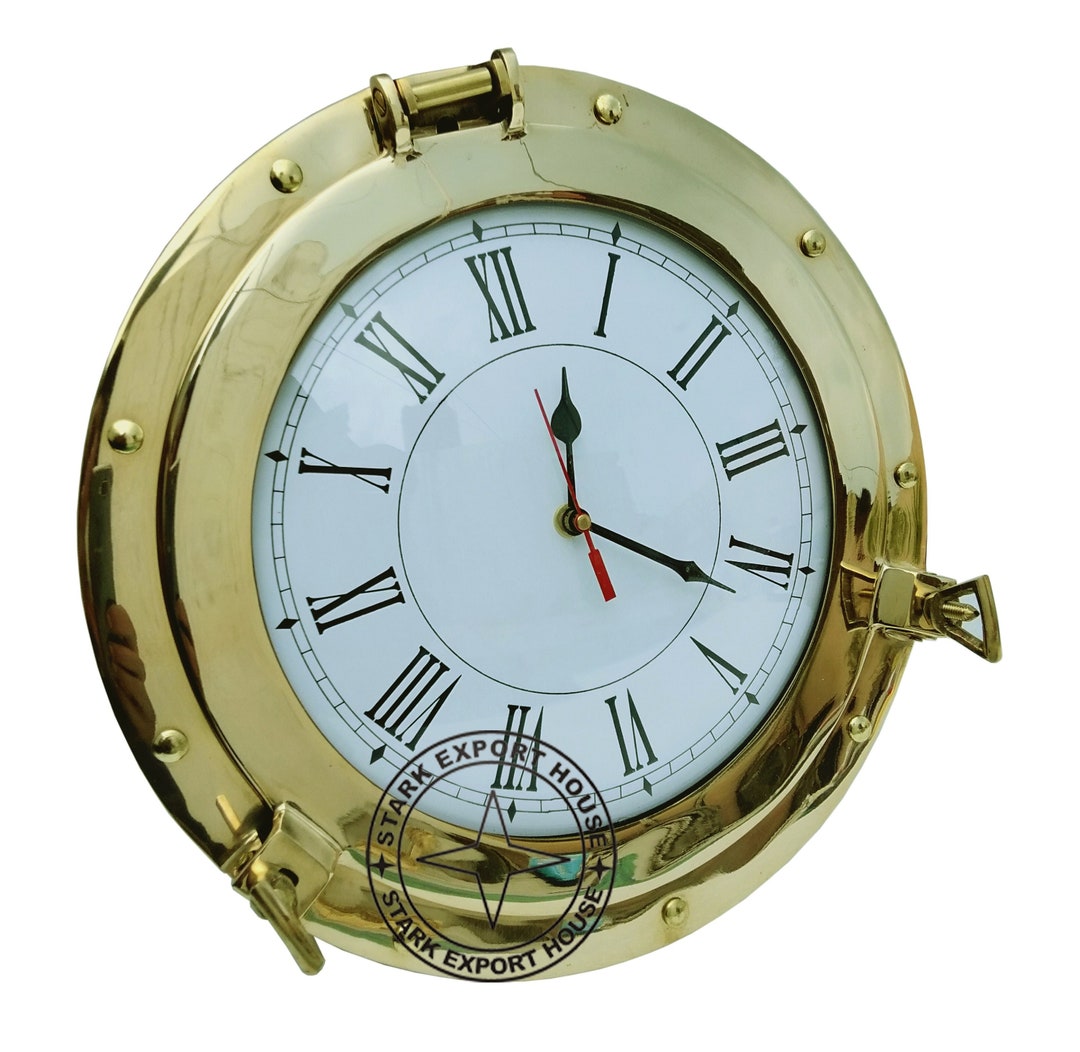 Brass Nautical Navigation Marine Ship Brass Porthole Clock Brass Clock ...
