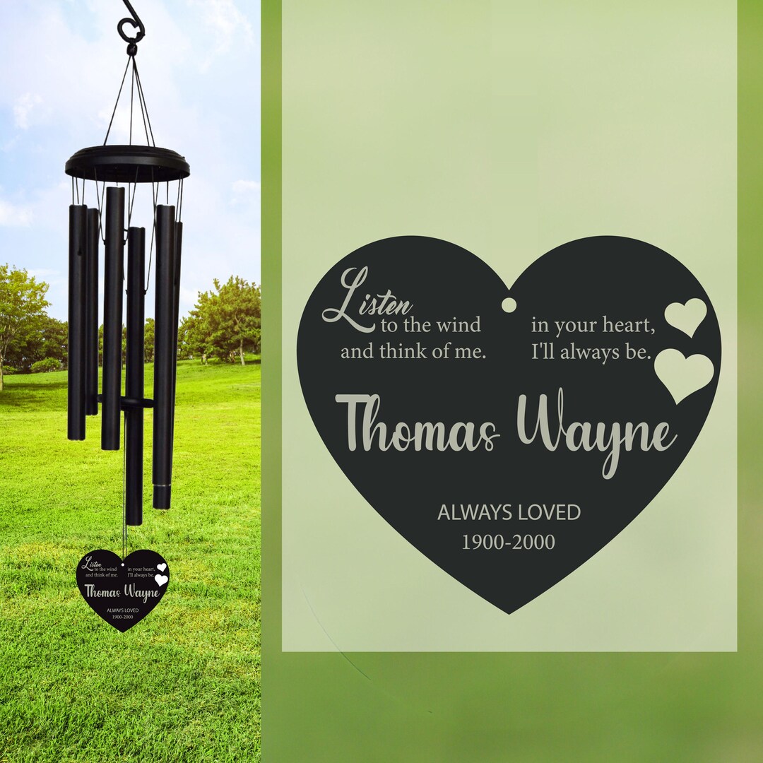 Personalized Memorial Wind Chime: Engraved Heart Sail - Etsy