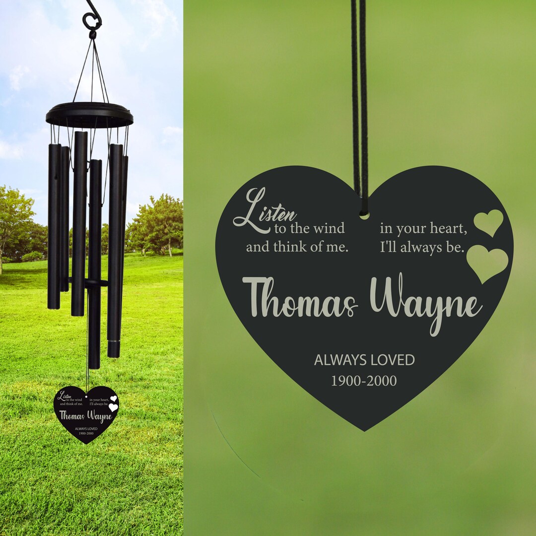 Personalized Memorial Wind Chime: Engraved Heart Sail - Etsy