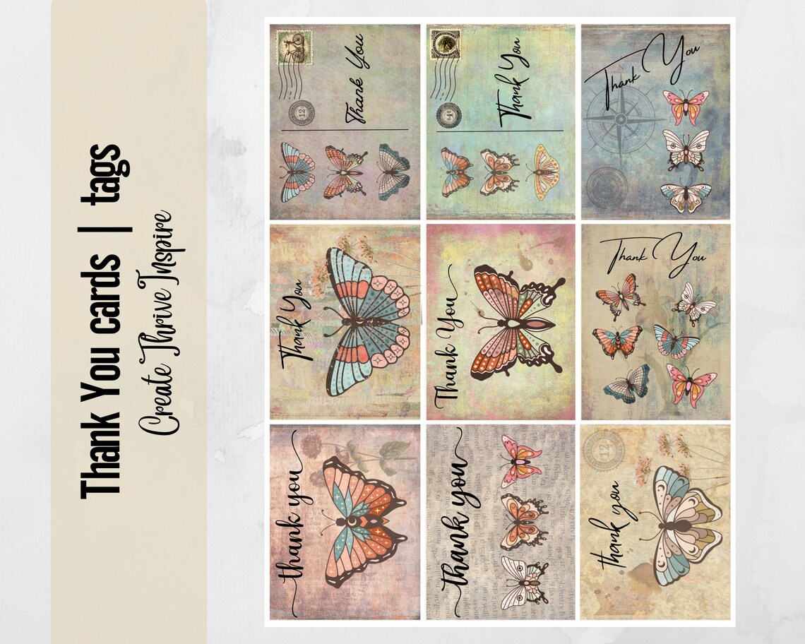 Thank You Notes Printable Note Cards Junk Journal Tags Scrapbook Cards ...