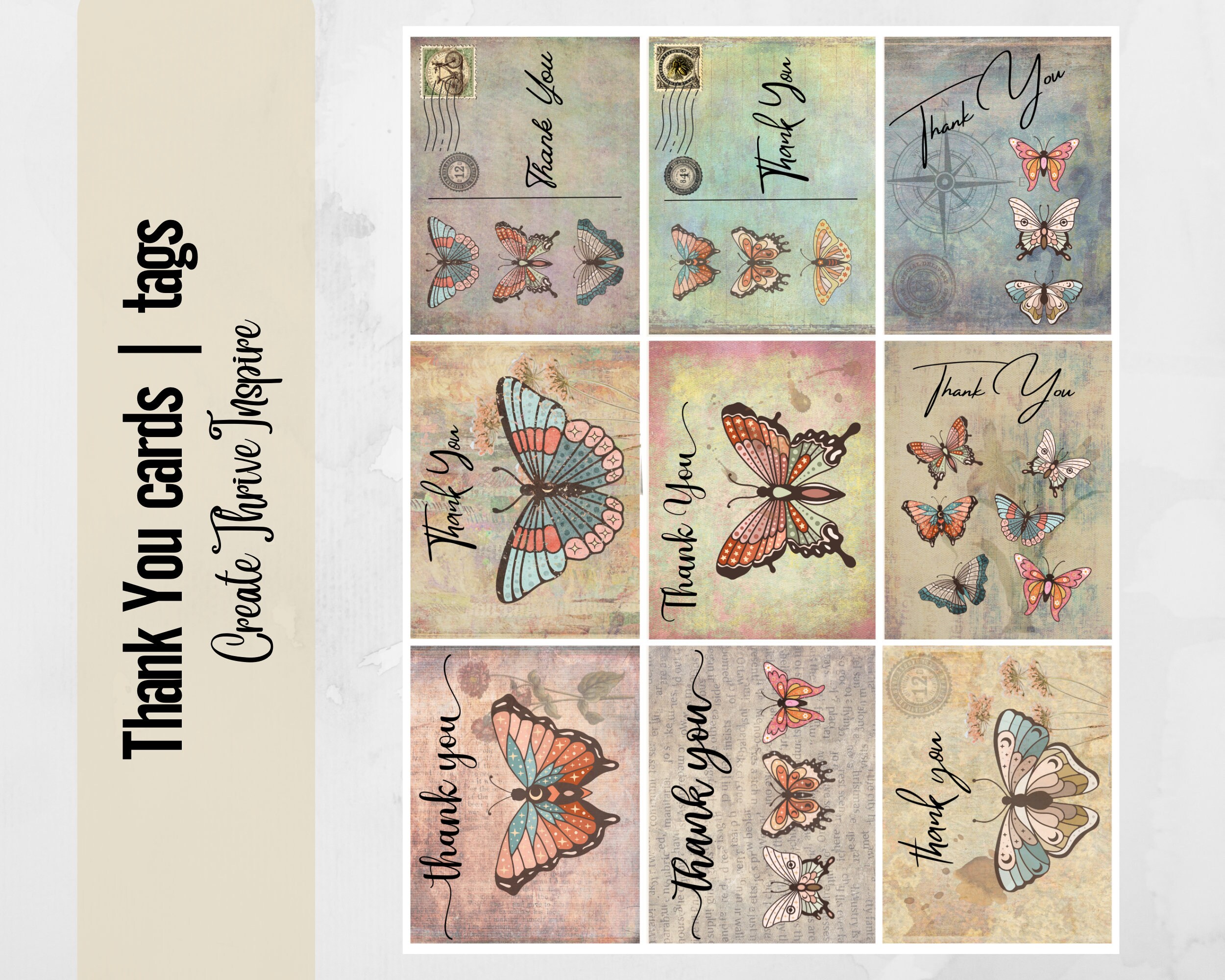 Thank You Notes Printable Note Cards Junk Journal Tags Scrapbook Cards ...