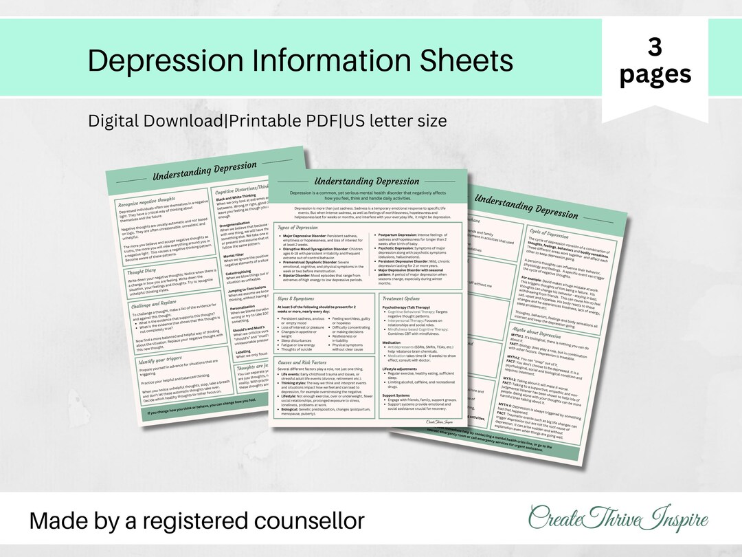 Depression Resources Mental Health Tools, Depression Cheat Sheet ...