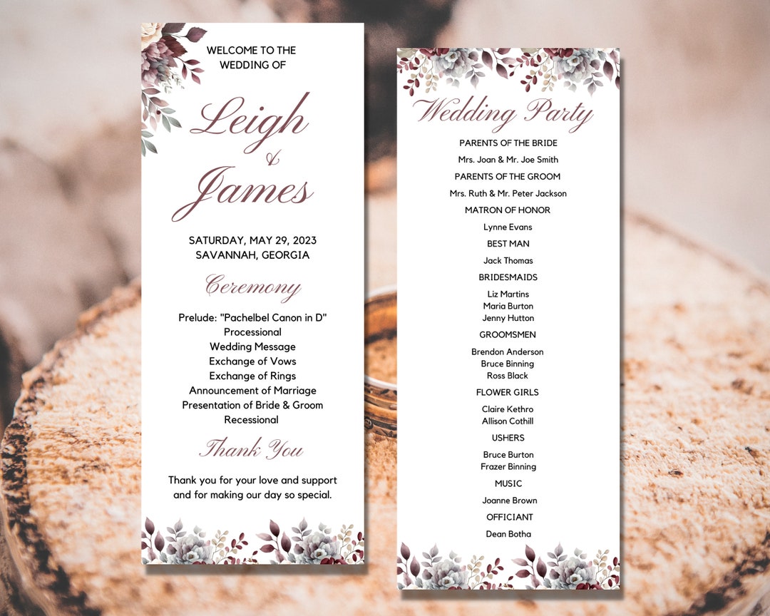 Wedding Program and Party Template Printable Self Edit Wedding Program ...