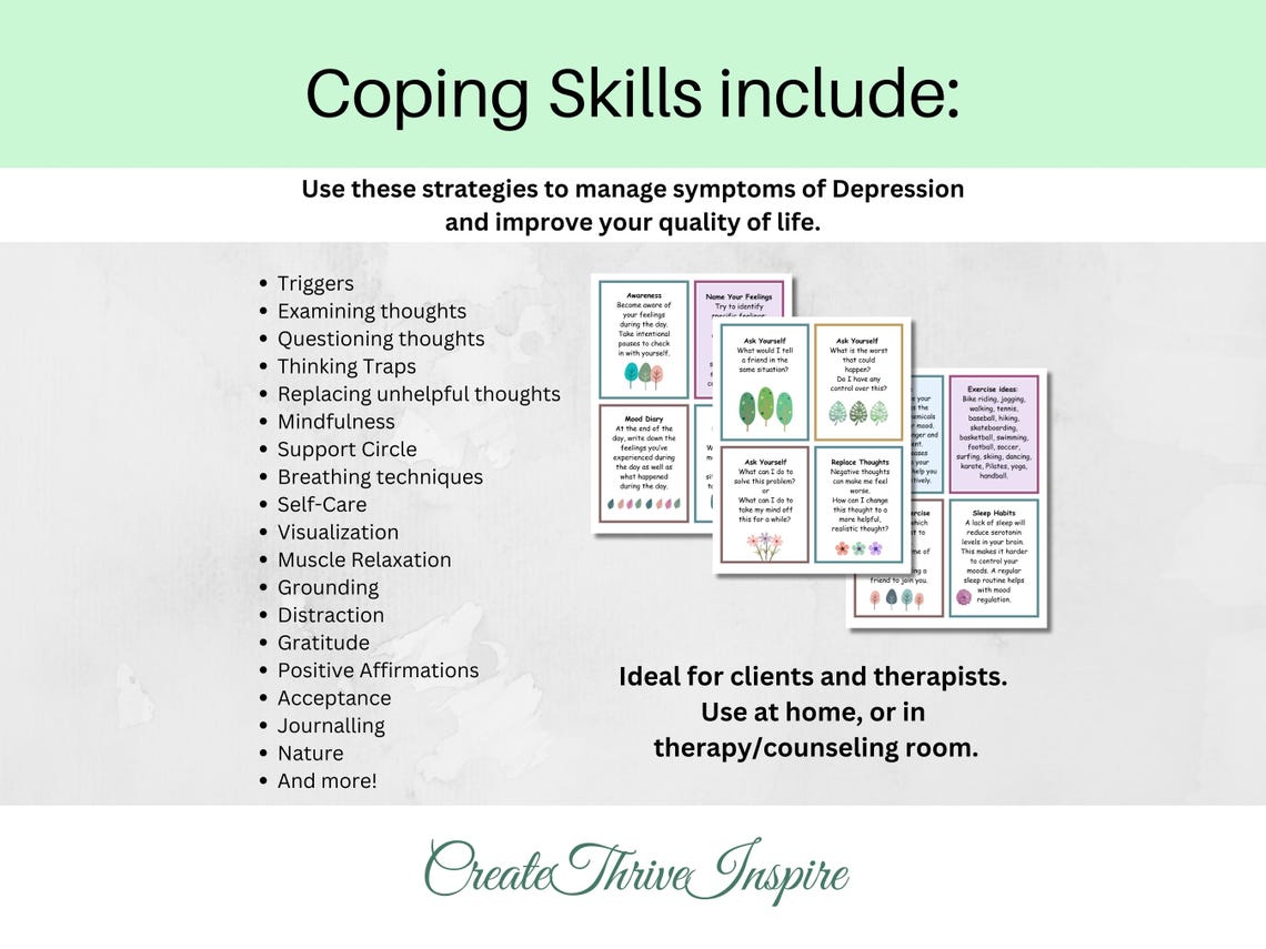 Depression Coping Skills Cards, CBT Techniques, Depression Cycle ...