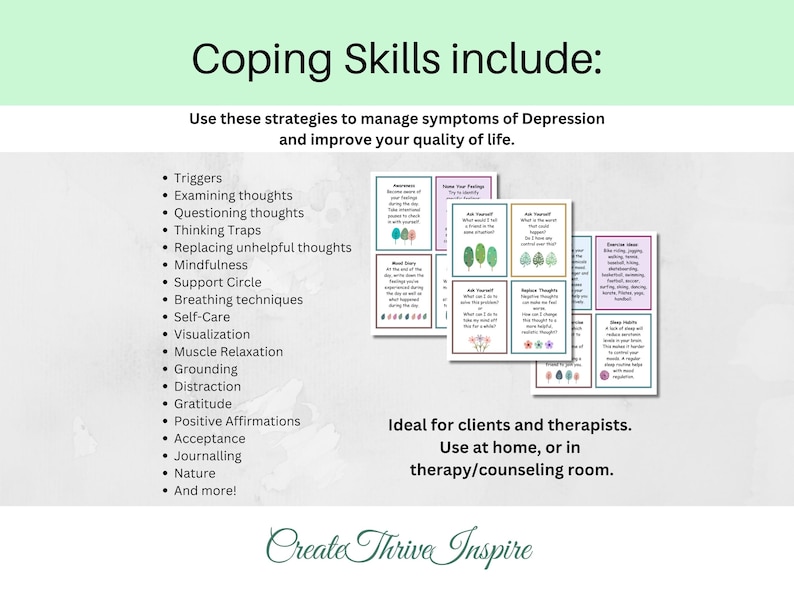 Depression Coping Skills Cards, CBT Techniques, Depression Cycle ...