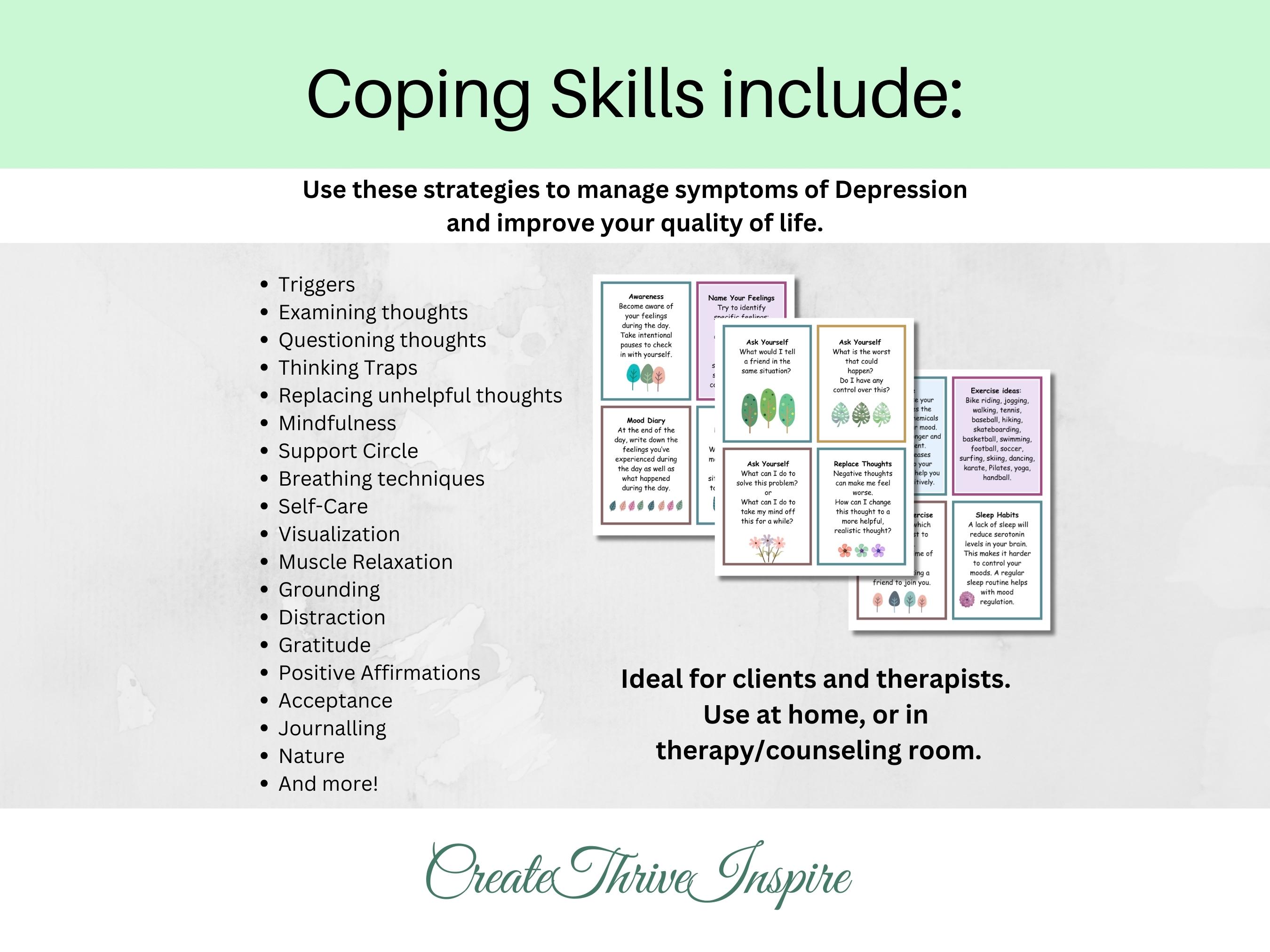 Depression Coping Skills Cards, CBT Techniques, Depression Cycle ...
