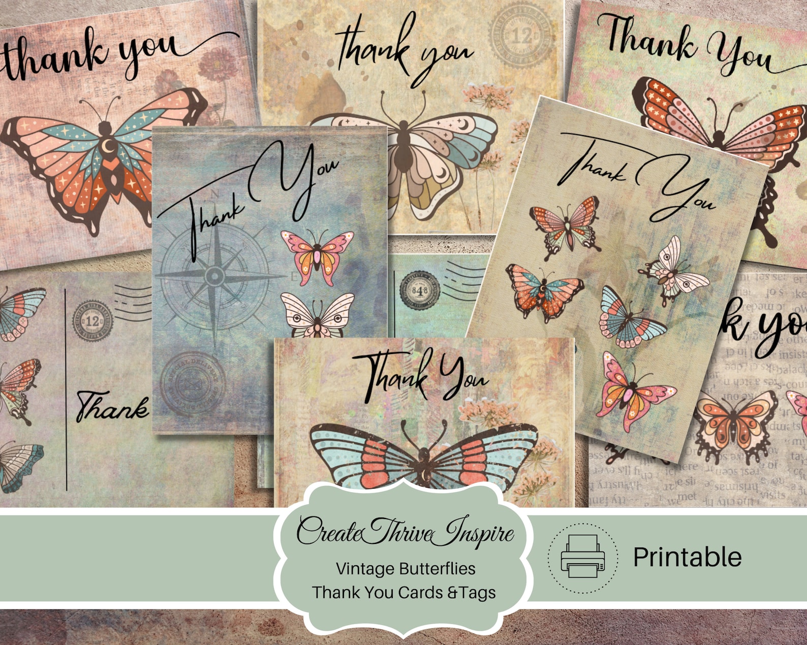 Thank You Notes Printable Note Cards Junk Journal Tags Scrapbook Cards ...